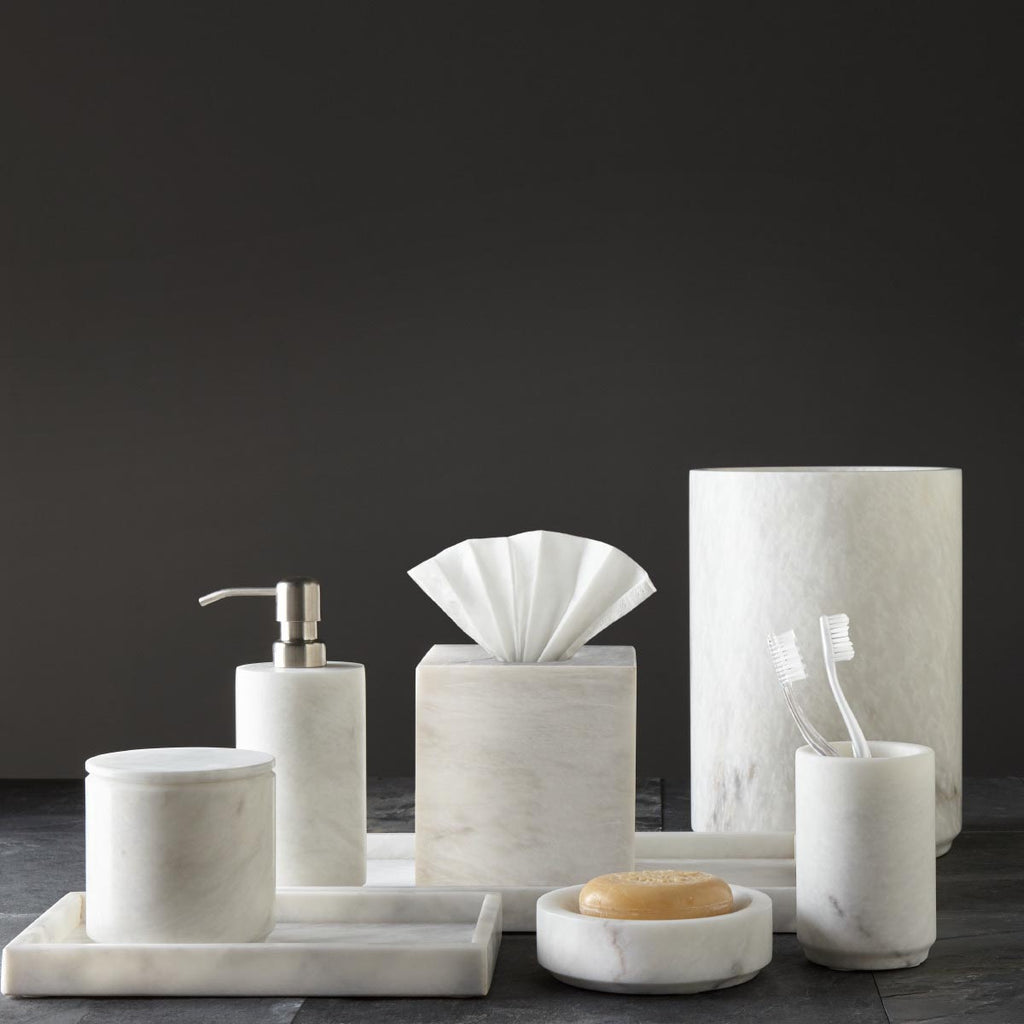 MarbleCrafter Eris Pearl White Marble Bath Collection | Opulence of...