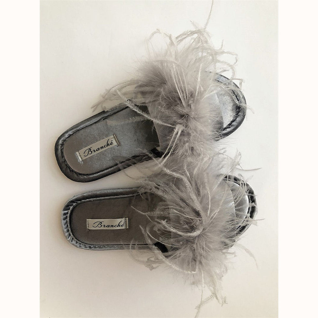 Branche Ostrich Silver Slipper Slide | Opulence of Southern Pines