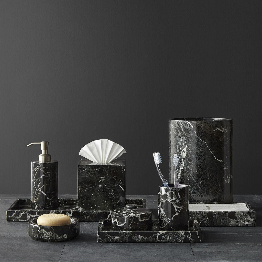 MarbleCrafter Eris Black Zebra Marble Bath Collection | Opulence of...