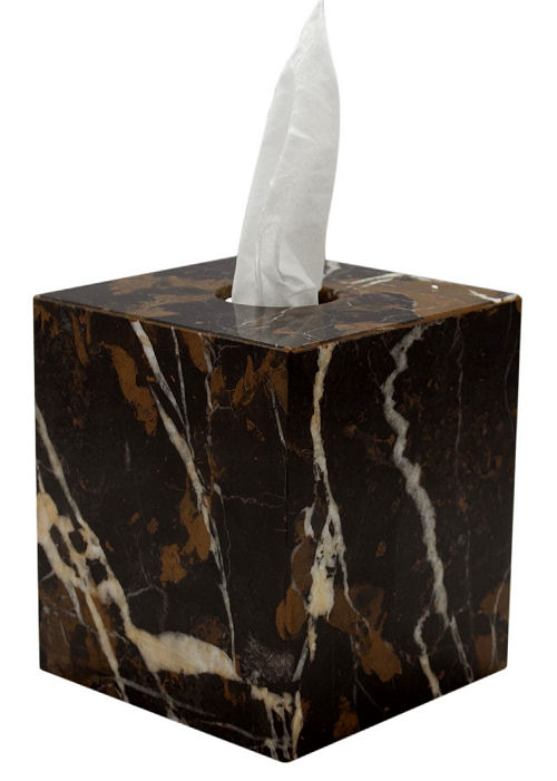 MarbleCrafter Myrtus Black & Gold Marble Tissue Box Holder | Op...