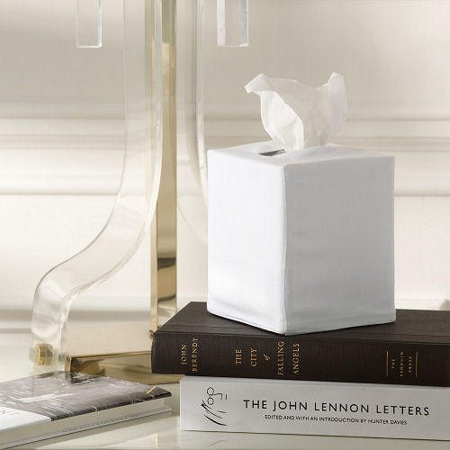 Matouk Plain White Linen Tissue Box Cover | Opulence of Southern Pines